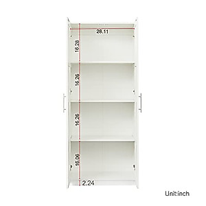Voohek, White Wardrobe Closet with 2 Doors and Hanging Rod, Kitchen Cabinet 3 Partitions to Separate 4 Storage Spaces for Bedrooms, Dining Room, Entryway, Large