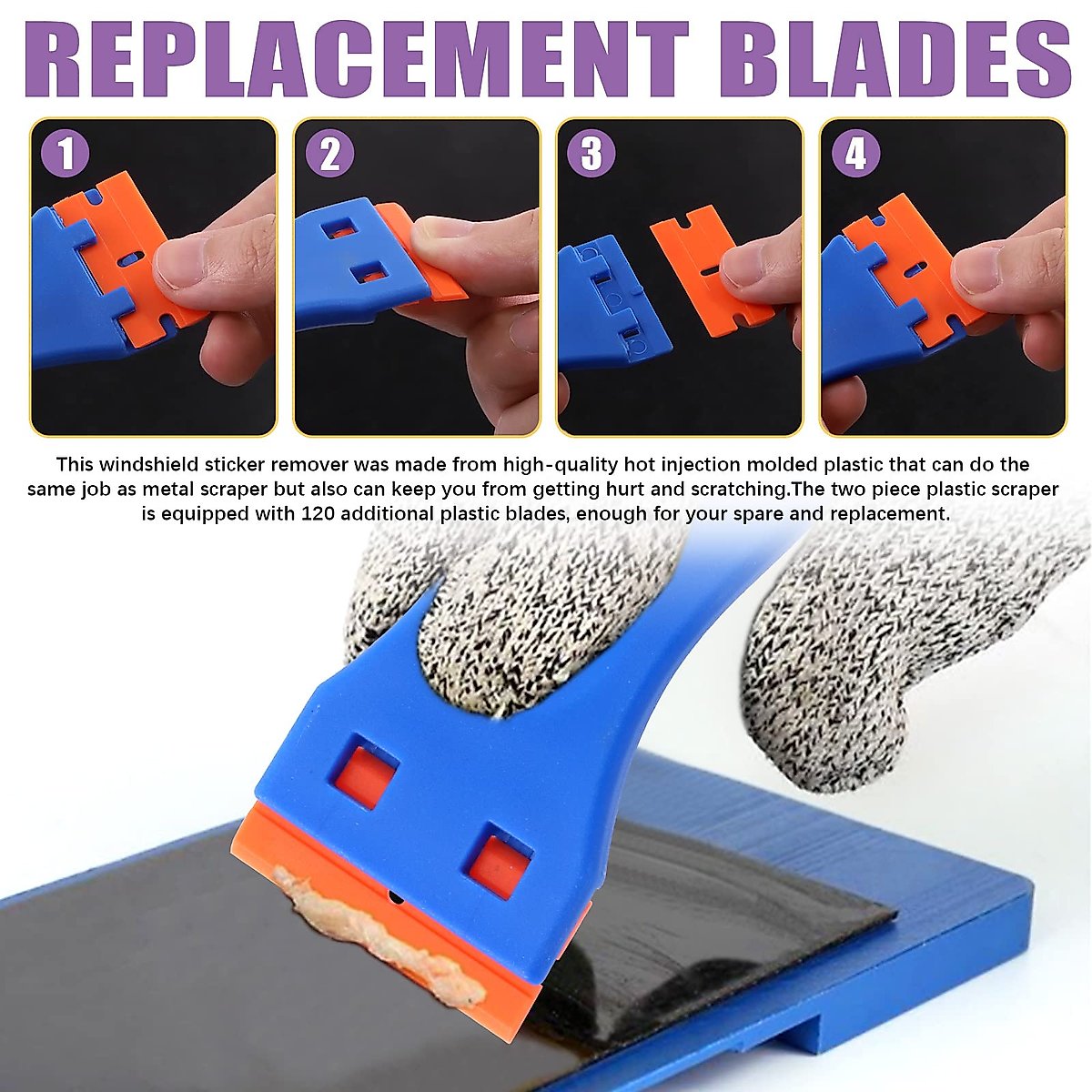 Swpeet 36Pcs 3/4" 7/8" 1" 1-1/2" Plastic Chisel and Plastic Blade Scraper Tools with Blades Replacement Assortment Kit, Scraper Remover Tool Kit Cleaning Scraper Remover for Adhesive, Caulk, Labels