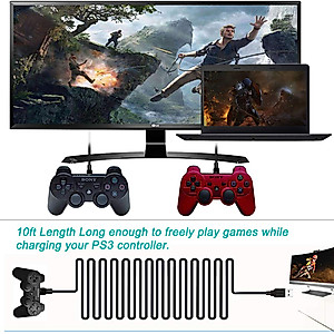 SCOVEE PS3 Controller Cord, 【2 Pack 10ft】 PS3 Charger Cable for Sony 3 / PS-3 Slim SixAxis Controller,PS3 Charging Cord,PS3 Charging Cable,PS Move DualShock 3 Remote Charge Wire