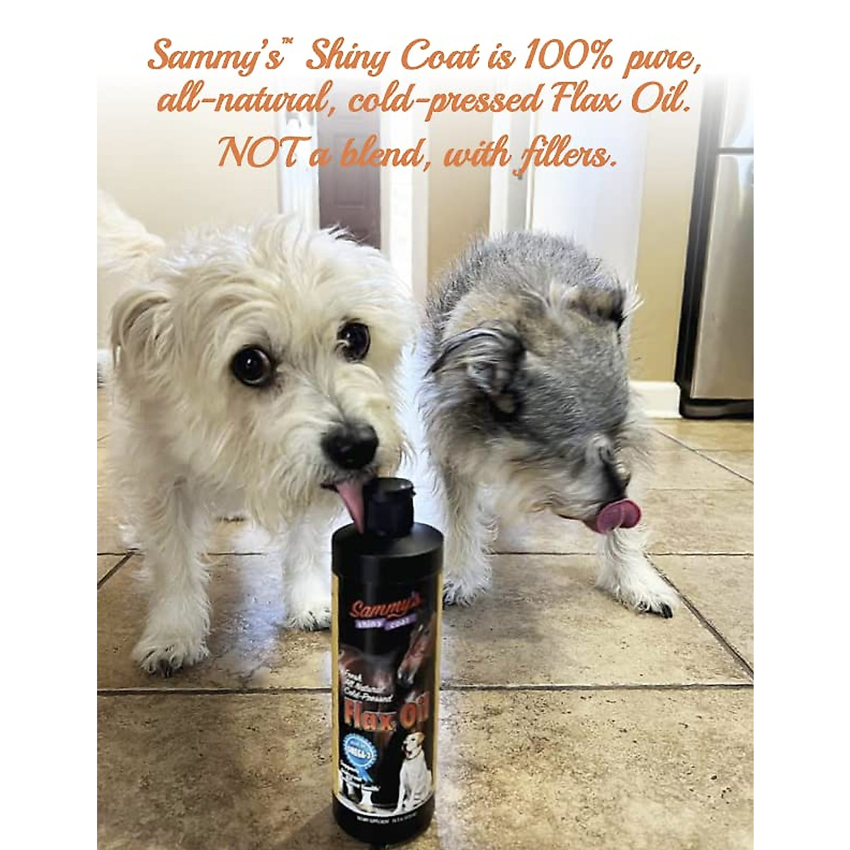 Sammy’s™ Shiny Coat Flaxseed Oil - 100% Pure, Natural Flax Oil, Cold-Pressed, Excellent Source of Omega-3 for Your Furry Friend, for Healthier Skin and Coat of Your Dogs, Cats, Other Pets - 32 Oz