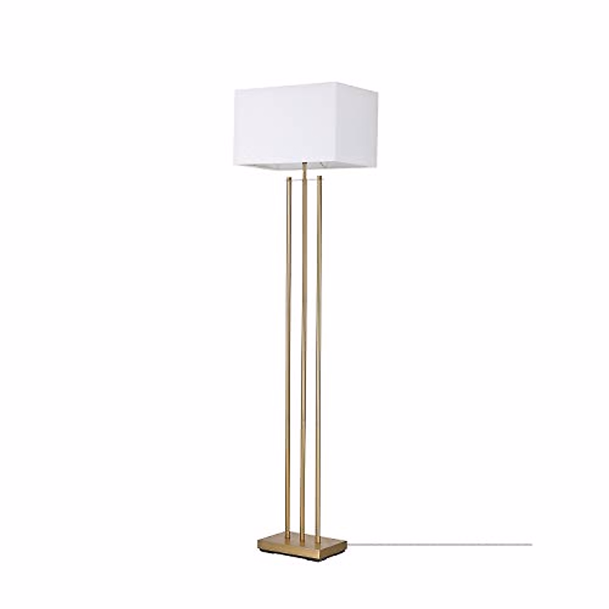 62" Matte Brass Floor Lamp with White Linen Shade Gold Scandinavian