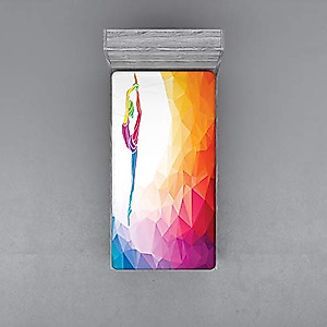 Ambesonne Gymnastics Fitted Sheet, Polygonal Pattern with Colorful Girl Design Acrobatic Composition Active Life, Soft Decorative Fabric Bedding All-Round Elastic Pocket, Twin Size, Rainbow