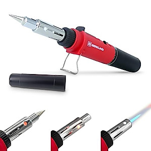 Berkling BSG-568 3-IN-1 Cordless Butane Gas Soldering Iron, Heat Gun Blower, Mini Torch - Self-Ignite, Instant Start, Rechargeable, Light Weight, Portable, Adjustable Flame Control, Up to 90 Mins