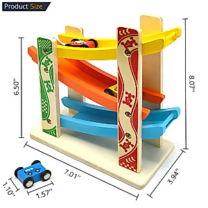 GeekHouse Wooden Race Track Car with 4 Mini Cars, Ramp Racer Toy for Toddlers, Preschool Educational Gifts for 3+ Year Old Kids, Boys, and Girls