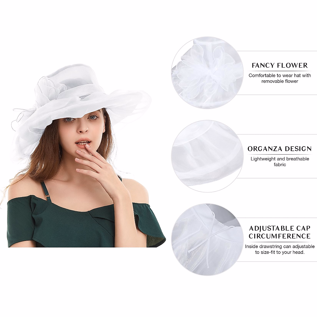 Komorebi Kentucky Derby Hats for Women Organza Fascinator Hats Tea Party Hats Bridal Church Wedding Headwear Black One Size