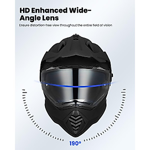 ILM Dual Sport Adventure Motorcycle Helmet with Pinlock Compatible Sun Visor Snowmobile ATV Dirt Bike Off Road Casco Model WS902 (Matte Black, L)