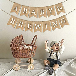SWYOUN Burlap A Baby is Brewing Banner Baby Shower Party Garland Mantel Fireplace Decoration Supplies