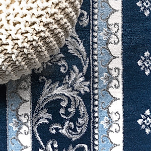 JONATHAN Y MDP504C-8 Acanthus French Border Indoor Area-Rug Bohemian Vintage Easy-Cleaning Bedroom Kitchen Living Room Non Shedding, 8 X 10, Navy/Blue