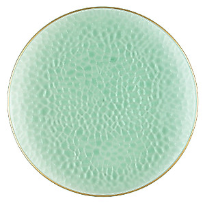 [Green Hammered With Gold Rim 8 Pack] 13'' Charger Plates Green Hammered With Gold Rim Plastic Heavy Duty Disposable Dinner Chargers Serveware Dishes Platters Tableware for parties, Weddings e