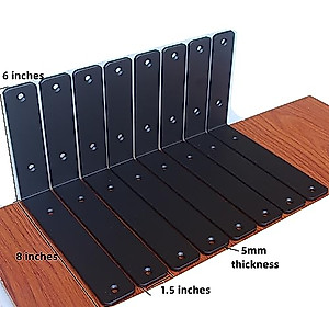 4 Pack - L 8" x H 6" x W 1.5", 5mm Thick Rustic Shelf Bracket, Iron Shelf Brackets, Metal Shelf Bracket, Industrial Shelf Bracket, Modern Shelf Bracket, Decorative Shelving, Shelf Supports with Screws