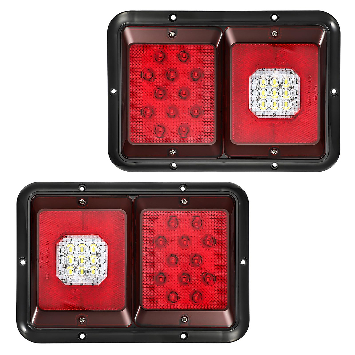 Partsam 2Pcs Double Led Trailer Tail Lights with Horizontal Mount Dual Stop Turn Tail Backup Reverse Lights 33 LED, Surface Mount RV Double Led Taillights, RV Double Led Tail Lights, Black Base
