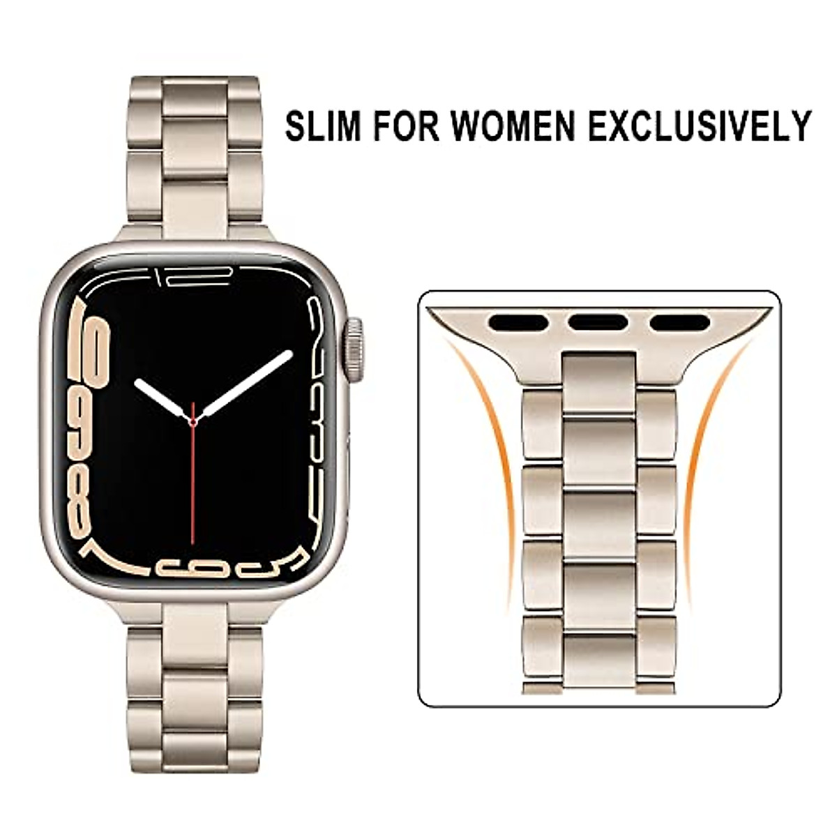 TRUMiRR Band for Apple Watch Series 8 7 41mm Starlight Women, Slim Stainless Steel Watchband Feminine Strap Replacement for iWatch SE Series 8 7 6 5 4 3 2 1 41mm 40mm 38mm