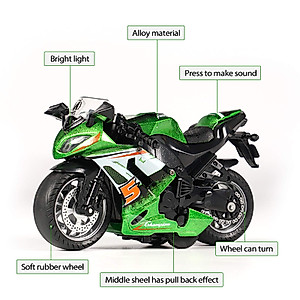 MING YING 66 Toy Motorcycle - Pull Back Toy Car with Sound and Light Toy,Toy Motorcycles for Boys,Toys for 3-9 Year Old Boys (Green)