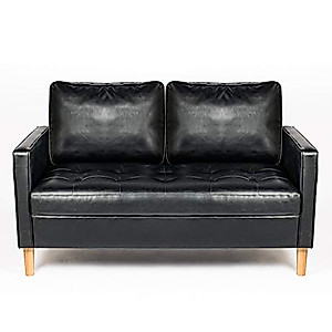YDF 57" Modern Black Faux Leather Love Seats Sofa Loveseat Living Room Office Couch Small Space Configurable Sofa Black