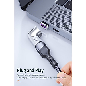 Magnetic USB C to C Charging Cable Adapter Right Angle USB-C Type C Cable Convert 100w PD Charge 480Mbp/s Data Transfer Compatible with MacBook Pro/Air Smartphone Tablet USB-C Devices-2 Pack