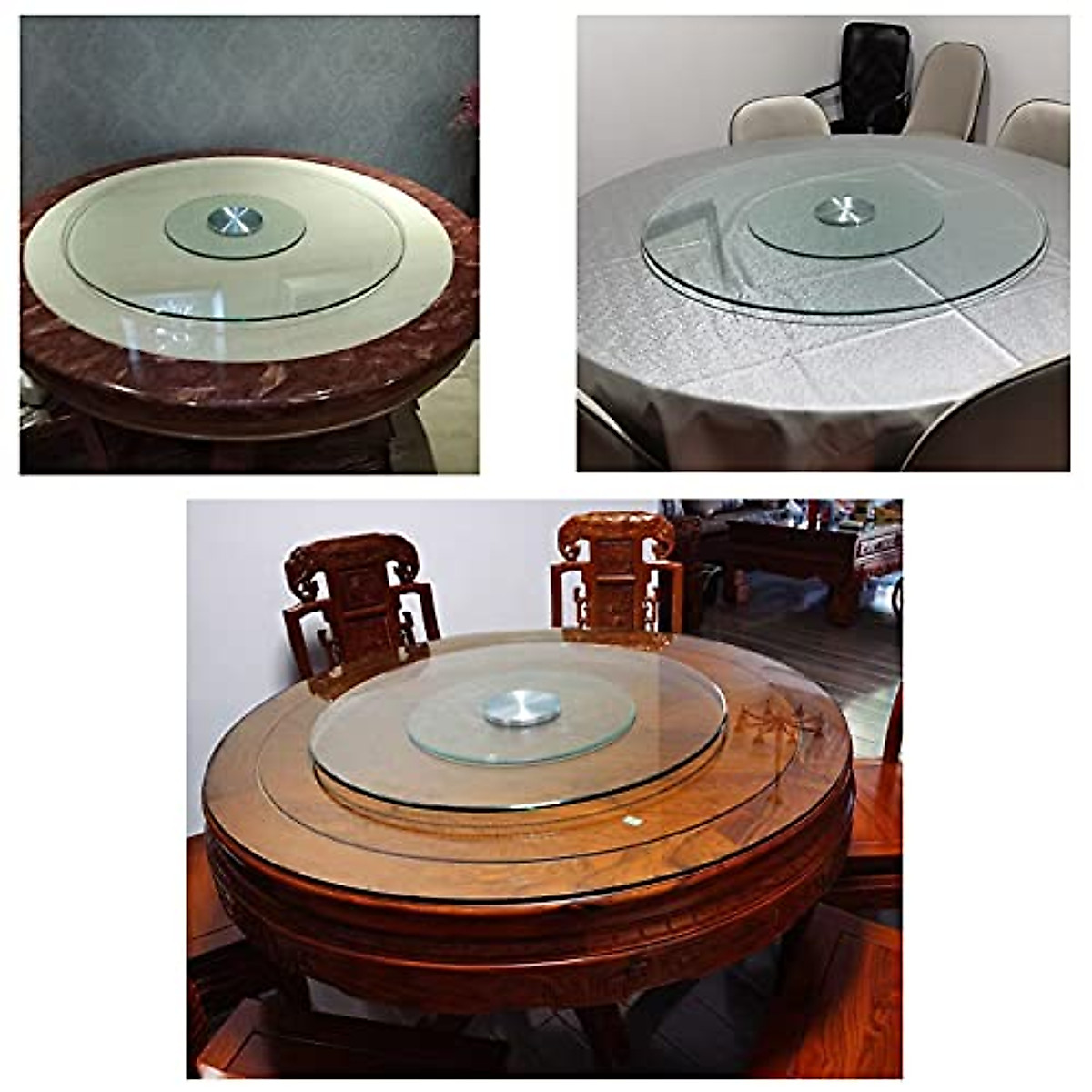 Lazy Susan Turntable for Kitchen - 24" 36" 40" Transparent Rotating Round Turntable with Auxiliary Wheel design, 360 Degree Swivel Dining Table Serving Tray, Aluminum alloy (Size : 90cm/35.4in)