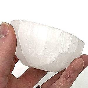 Paykoc Imports Small Selenite Bowl Dish 3" +- Hand Made Morocco