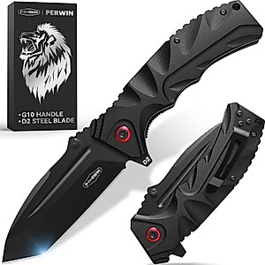 PERWIN Pocket Knife - 4” D2 Steel Blade G10 Handle Folding Knife with Pocket Clip, One-handed Flipper Opening, Gifts for Men Dad Husband