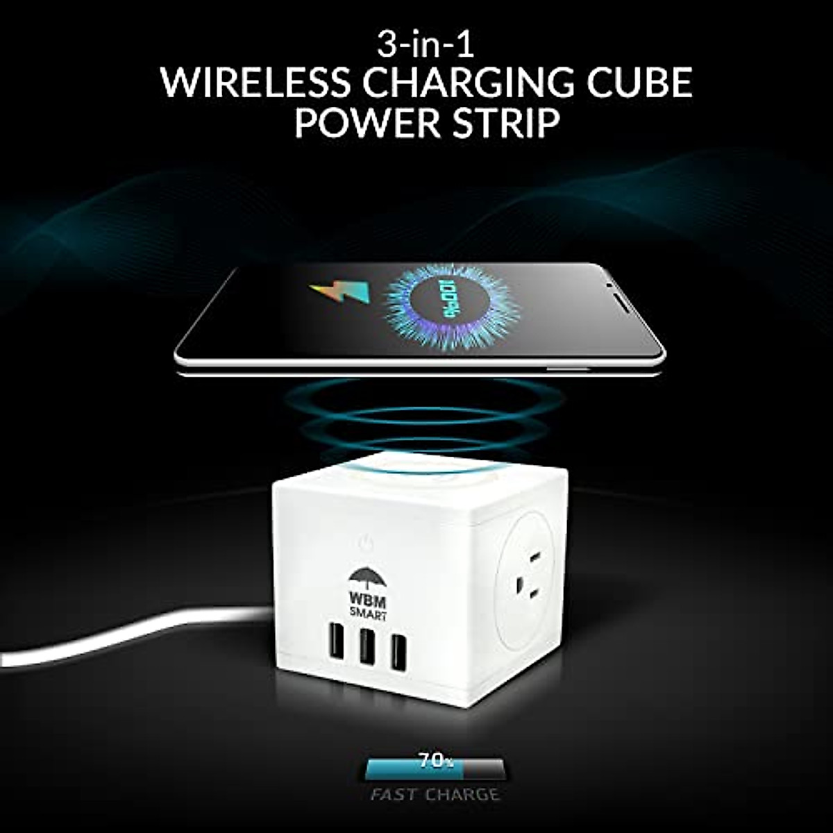 WBM Smart USB Power Strip with Wireless Charger,PG-02A-1