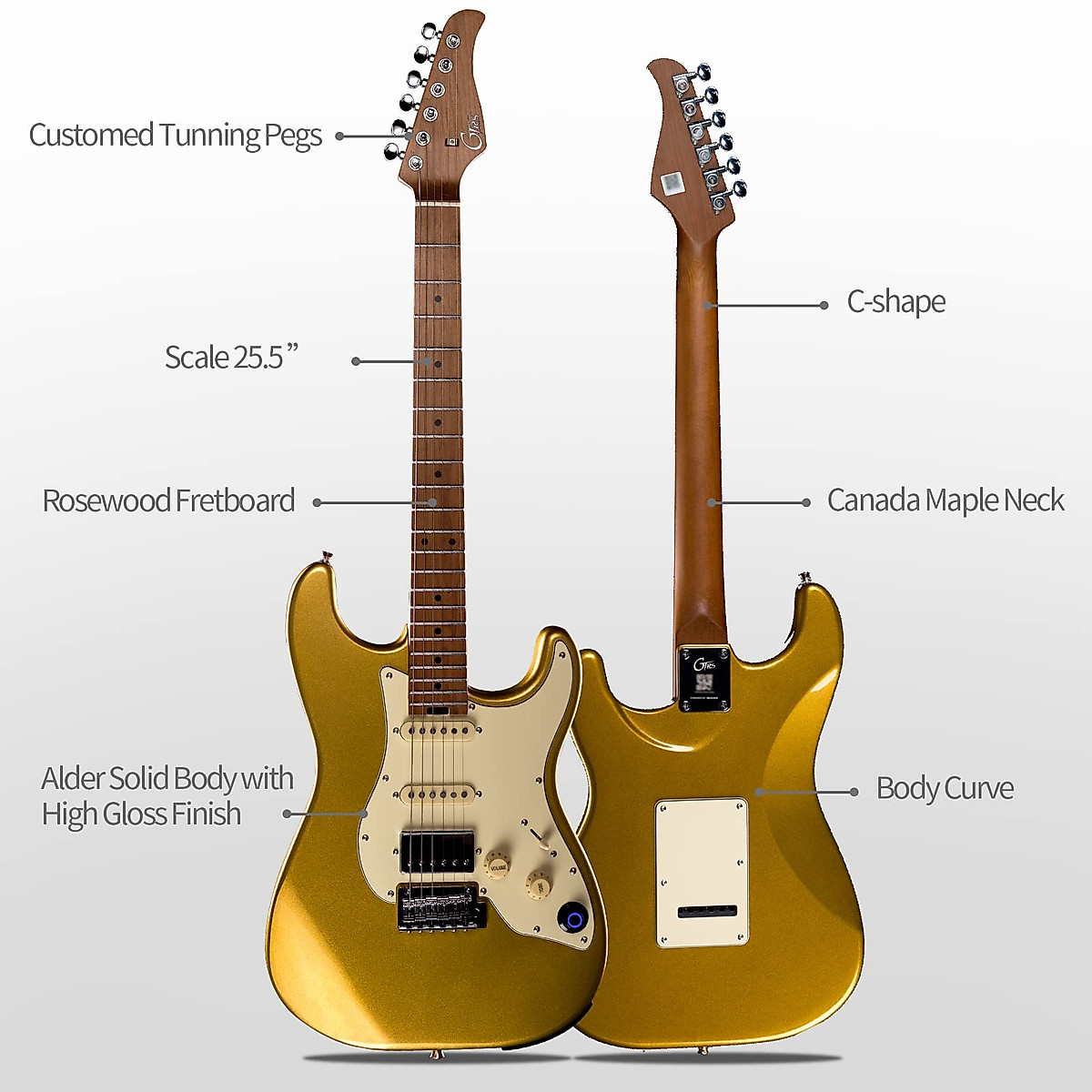 GTRS S801 Electric Guitar Maple Fretboard Intelligent Processor System Looper Classic Simulations 126 Guitar Effects 40 Drum Grooves Metronome Support APP Super Knob Wireless Footswitch Control