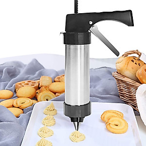 Cookie Press,Stainless Steel Icing Decoration Press Gun Kit with 13 Cookie Mold Discs 8 Piping Nozzles for Home DIY Biscuit Maker and Cake Decorating Tool
