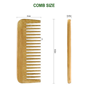 MRD Bamboo Wide Tooth Comb, Detangling Anti-Static Brush Natural Curly Wavy Dry Hair For Womens and Mens Hand Polished (1PCS)