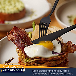 Stapava 24 Pieces Matte Black Silverware Set with Steak Knives, Stainless Steel Flatware Cutlery Set Service for 4, Utensils Sets for Home Restaurant, Satin Finished Polished & Dishwasher Safe