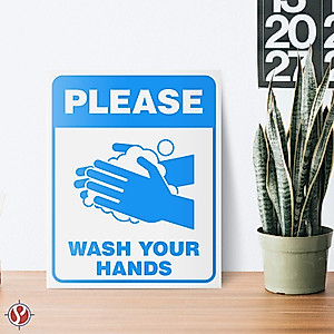 Please Wash Your Hands Sign Laminated Poster – Health and Safety – Great Use for Homes, Schools, Office and Public Spaces | Heat, Water and Moisture Resistant | 8 x 10 Inches | 5 per Pack (Blue)