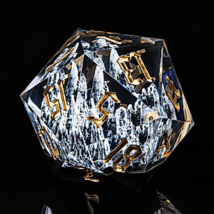 KERWELLSI Resin DND Dice Set for Dungeons and Dragons, Single Giant 33mm D20 Dice with Gift Box, RPG Polyhedral Nature Snow Mountain D&D Dice, Role Playing D and D Dice D20