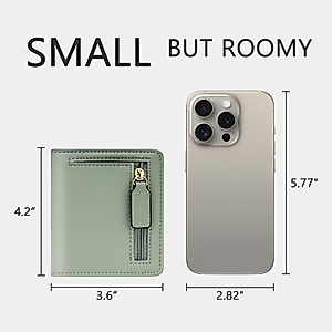 Gostwo Small Wallet for Women, Bifold Card Holder Rfid Wallet Women Genuine Leather with ID Window(CypressGreen)