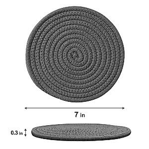 6 Pack Trivets for Hot Dishes 7 Inches Hot Pads for Kitchen Trivets for Hot Pots and Pans Farmhouse Coasters Cotton Rope Placemats Kitchen Decor for Counter Woven Potholders (Black, Grey, White, 6)