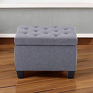 BELLEZE 24 Inch Modern Tufted Bedroom Storage Ottoman Bench, Linen Lift Top Upholstered Foam Padded Rectangular Footstool, Easy Assemble Furniture - Jay (Gray)