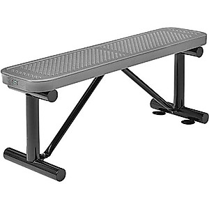 Global Industrial 48" L Outdoor Steel Flat Bench, Perforated Metal, Gray