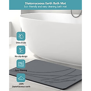 Stone Bath Mat , Diatomaceous Earth Shower Mat Nonslip Super Absorbent Quick Drying Bathroom Floor Mat for Kitchen Counter , Natural Bathroom Mat Stone Easy to Clean (23.7 x 15 .5inch)