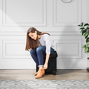 Storage Ottoman Cube with Storage Bin, 15-In Square Ottoman with Storage for Living Room and Bedroom, Small Ottoman Foot Rest, Foot Stools Ottoman, Storage Chest Max 330lbs, Linen Fabric Black Ottoman