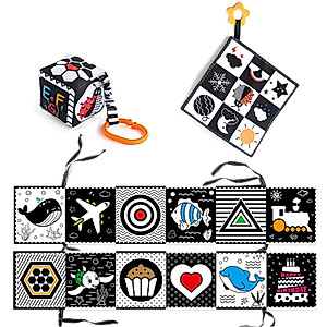 AIyMltd Baby Spiral Hanging Stroller, Black and White Car Seat Toys High Contrast Toy Newborn Sensory Plush Activity Toys for Bed Bassinet Crib Baby Carrier Gifts for 0 3 6 9 12 Months