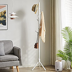 Aibiju Coat Rack Stand, Standing White Coat Rack with 8 Hooks and 3 Height Options, Small Hall Tree Coat Rack, Coat Tree Freestanding Suitable for Kids, Easy to Assemble White YD-1005