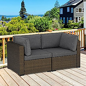 Kinsunny PE Wicker Patio Loveseats Sectional Corner Sofa Rattan Outdoor Furniture Sofa Set