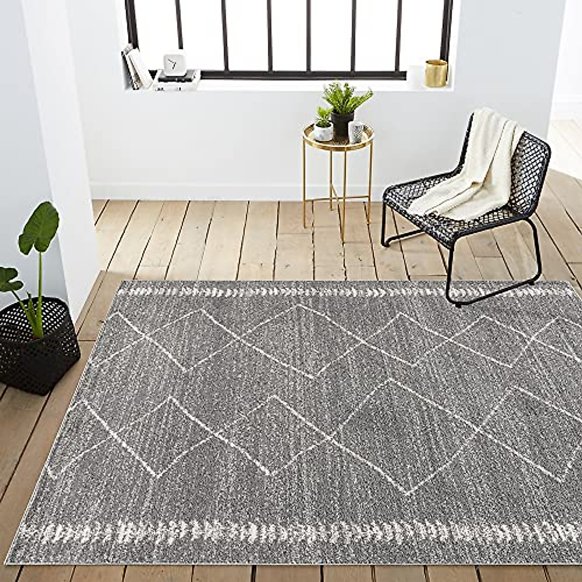JONATHAN Y MOH203C-8 Zaina Moroccan Beni Souk Indoor Farmhouse Area-Rug Bohemian Minimalistic Geometric Easy-Cleaning Bedroom Kitchen Living Room Non Shedding, 8 X 10, Gray,Cream