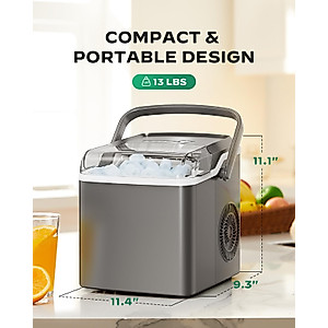 Silonn Countertop Ice Maker, 9 Cubes Ready in 6 Mins, 26lbs in 24Hrs, Portable Ice Machine with Self-Cleaning, 2 Sizes of Bullet Ice for Home/Kitchen/Party/RV, Grey