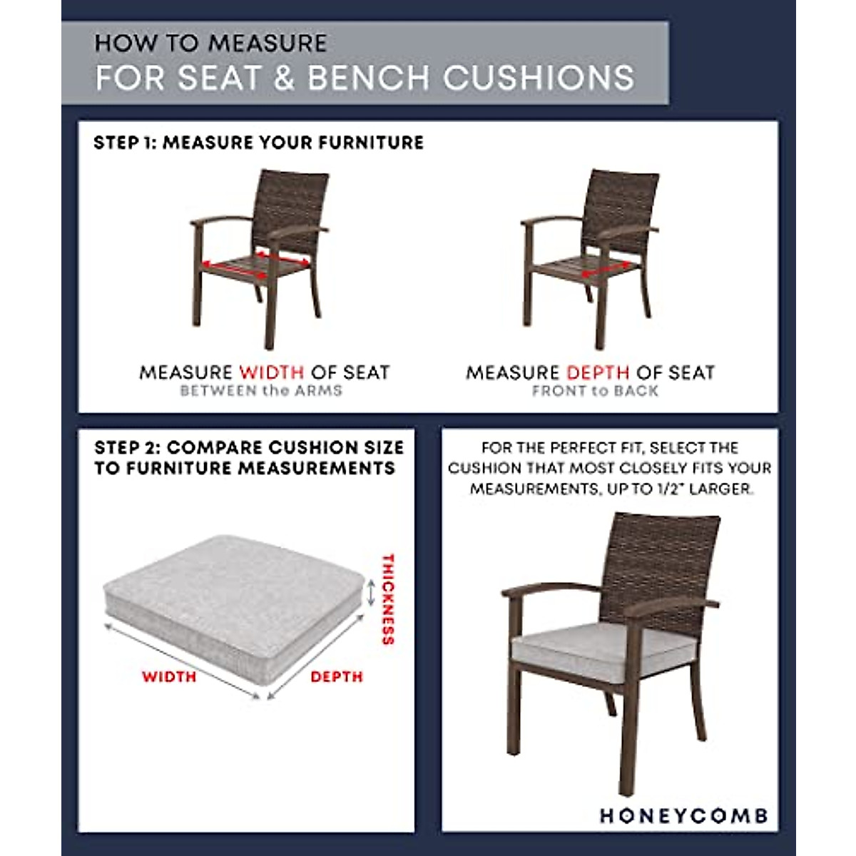 Honeycomb Indoor/Outdoor Cabana Stripe Black & Ivory Dining Seat Cushion: Recycled Fiberfill, Weather Resistant, Reversible, Comfortable and Stylish Pack of 2 Patio Cushions: 20" W x 20" D x 4" T