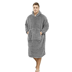 ililmmoe Sherpa Wearable Blanket Oversized Hoodie Sweatshirt TV Blanket with Long Sleeves and Pocket-Gray