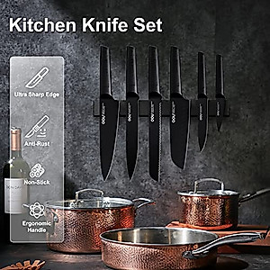 OOU Kitchen Knife Block Set - 8 Pieces High Carbon Stainless Steel Kitchen Knife Sets, Anti-Rust Black Knife Set with Universal Knife Holder