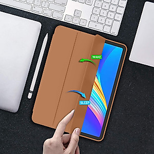 iMieet New iPad Pro 12.9 Case 2022(6th Gen)/2021(5th Gen) with Pencil Holder [Support iPad 2nd Pencil Charging/Pair],Trifold Stand Smart Case with Soft TPU Back,Auto Wake/Sleep(Brown)