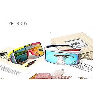 FEISEDY Oversized Mirror Shield Sport 80s Sunglasses Ski Goggles Flat Top One Piece Futuristic Visor Women Men B2522