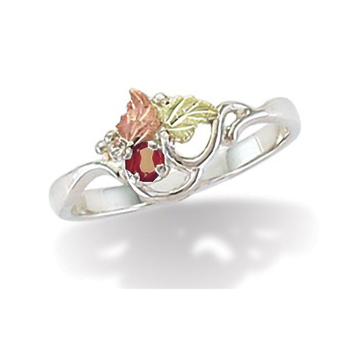 Sterling Silver Black Hills January Birthstone Ring with 3 MM Round Synthetic Garnet - Ring Size 8