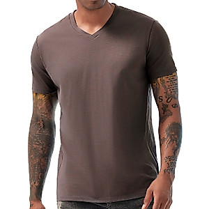 KLIEGOU Men's V Neck T Shirts - Casual Stylish Tees for Men Coffee XXXL