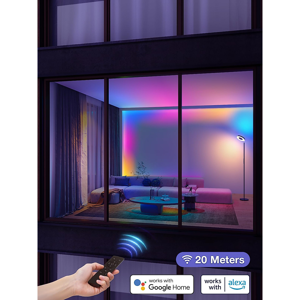 addlon RGB Floor Lamp, 2000LM LED Super Bright-Tall Standing with Alexa, App and Remote Control, Smart Modern Floor Lamp with Music Sync and 16 Million DIY Colors for Bedroom Living Room