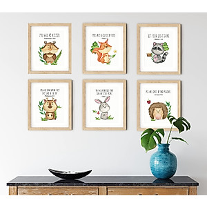 Inspirational Christian Bible Verses Quotes Baby Nursery Wall Art Decor, Inspirational Quotes for Boy Girl Kids Room Nursery Room Decor, Set of 6 Posters 8x10, Unframed (Forest animals Bible3)