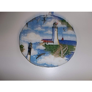 Quilted Pot Holders Hot Pads Lighthouse Potholders Fabric Round Handmade Trivet Double Insulated 9 Inches
